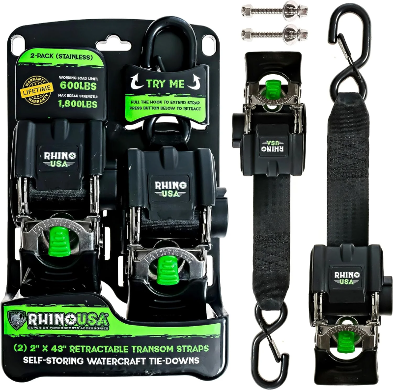 Rhino USA Retractable Transom Straps (2 Pack-Stainless) – KFI Snow Plows